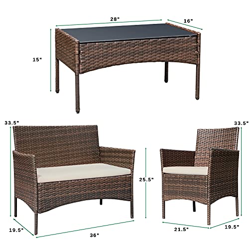 Greesum Patio Furniture 4 Pieces Conversation Sets Outdoor Wicker Ratt