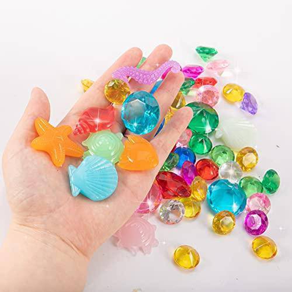 60pcs Diving Gem Pool Toy with Large Treasure Pirate Box- Colorful Sin