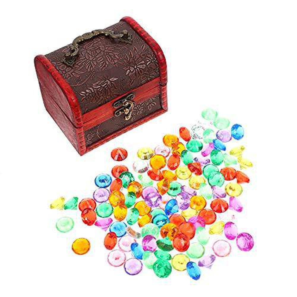 ibasenice Dive Gem Pool Toy Wooden Treasure Chest Colorful Acrylic Dia