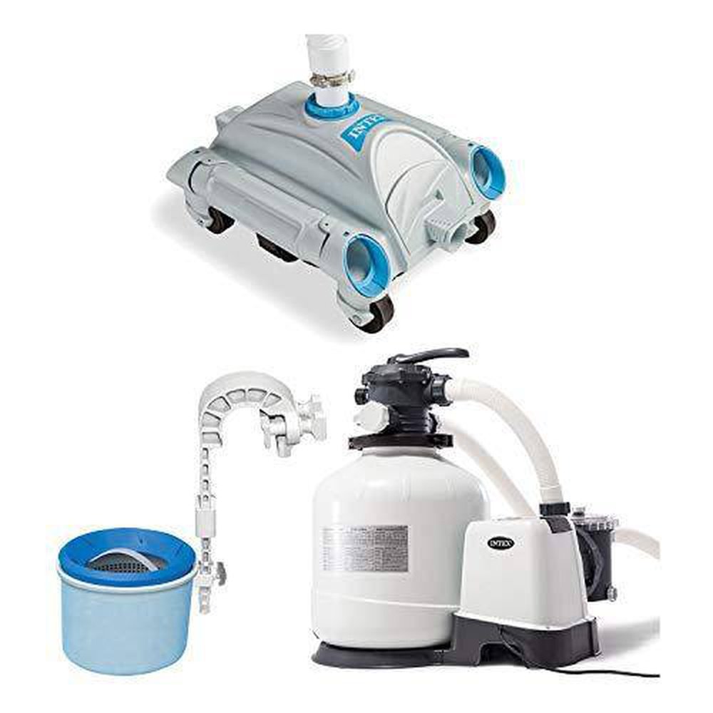 Intex 3000 GPH Pool Sand Filter Pump w/ Automatic Timer & Pool Vacuum