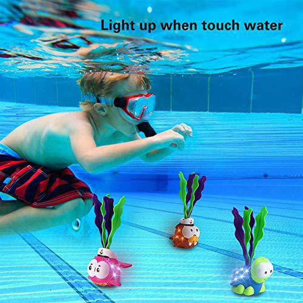 JOYIN Light-up Diving Pool Toys Set, 6 Packs of Diving Toy Animals, Po