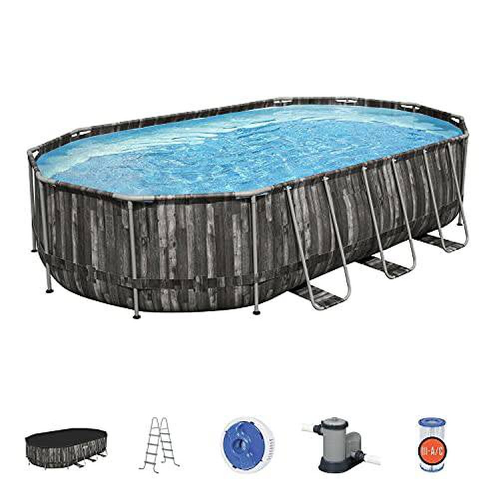 Power Steel 20 x 12 x 4 Foot Above Ground Oval Pool Set w/ Accessory K